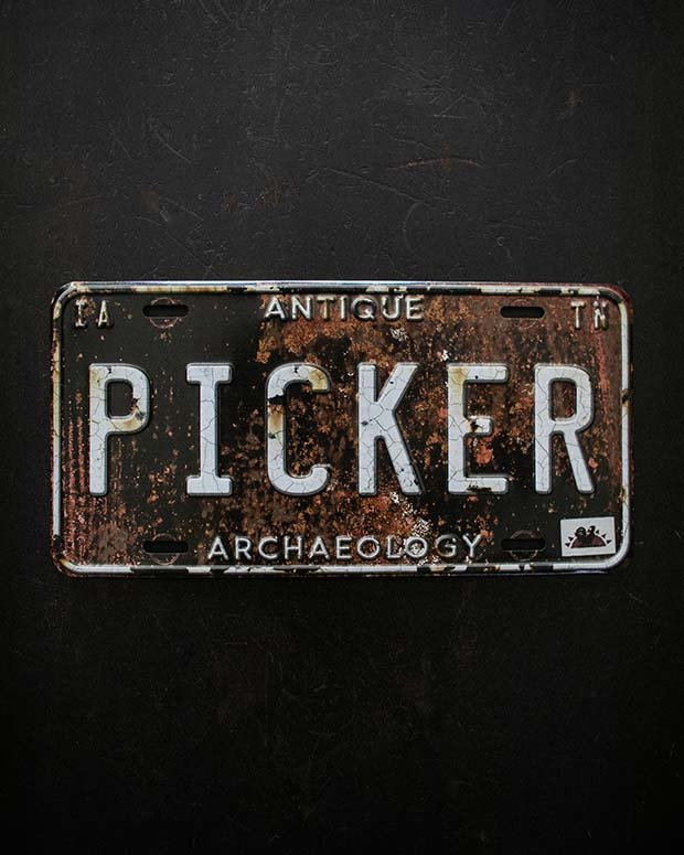 Rusty Black Picker License Plate | Antique Archaeology